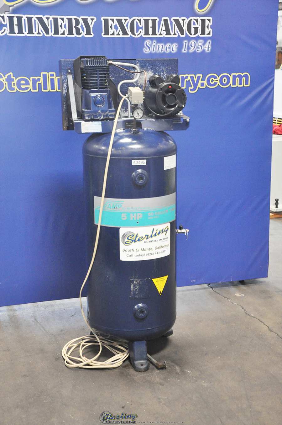 For Sale: 5 H.P. Used Amp Vertical Air Compressor, Mdl. X500BPA60V, Fan ...