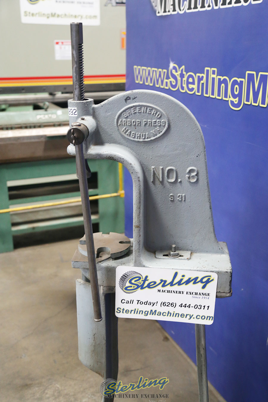 For Sale: 3 Ton Used Greenerd Lever Type Arbor Press, Mdl. #3, Stand ...